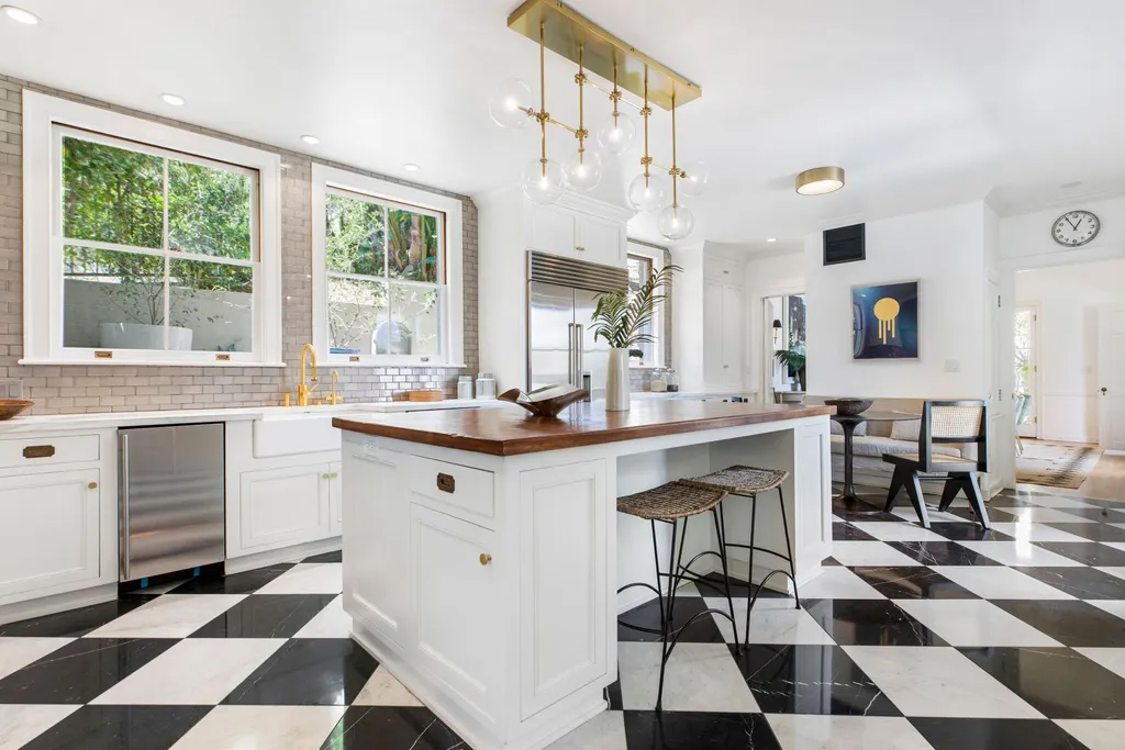 Black And White Kitchens With Checkerboard Flooring Timeless